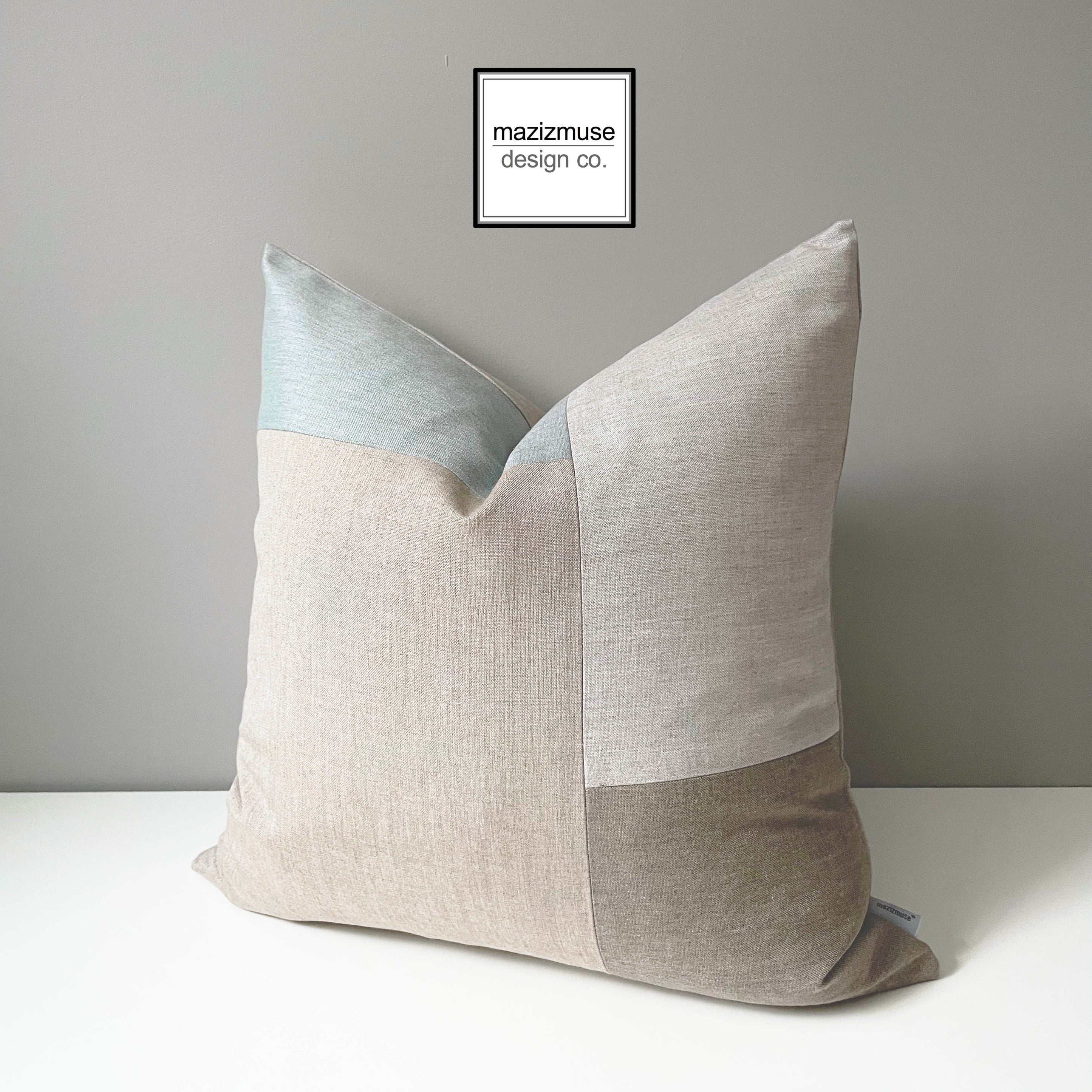 TWO Seaglass Green Sunbrella Outdoor Pillow Covers, Colorblock Cushions ...