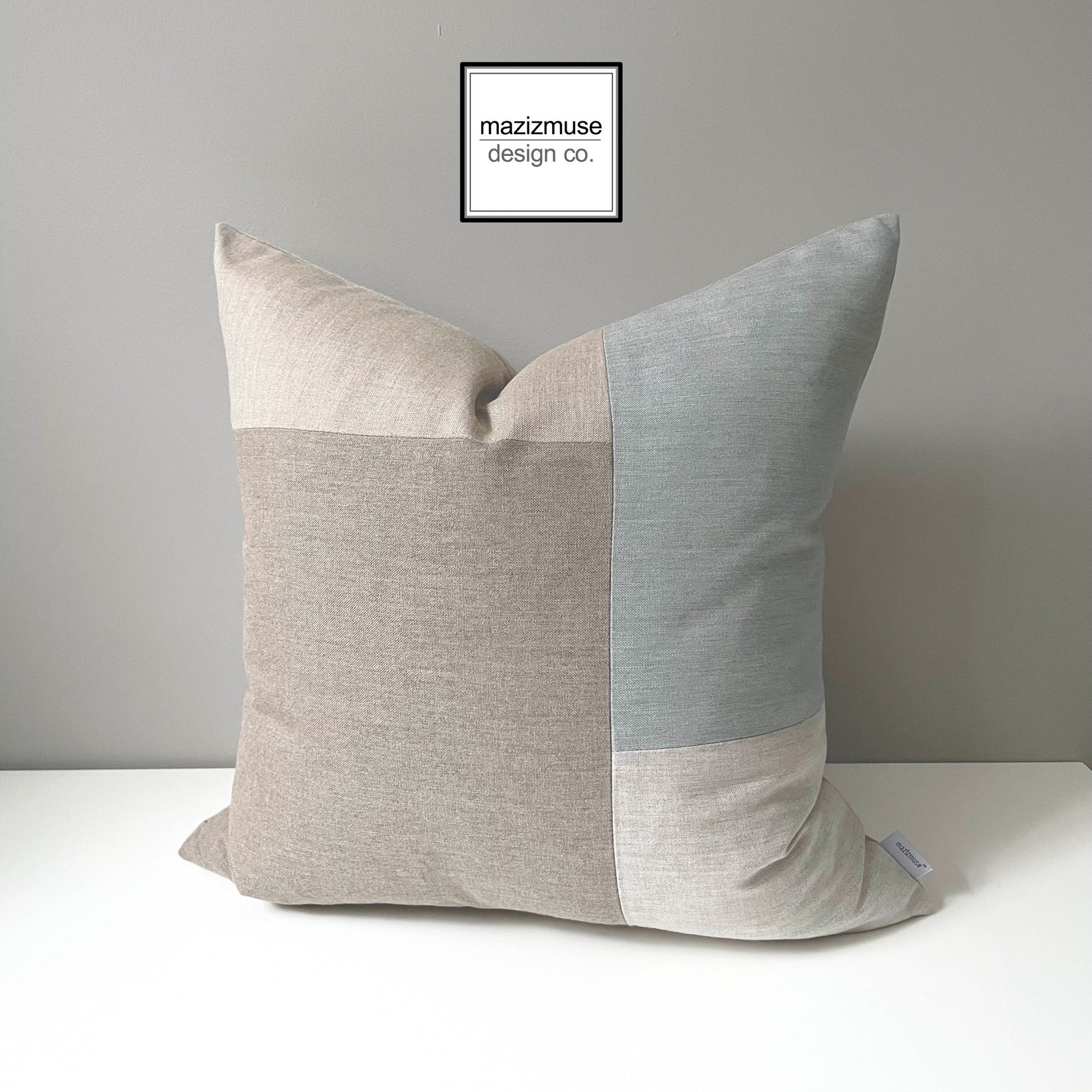 TWO Seaglass Green Sunbrella Outdoor Pillow Covers, Colorblock Cushions ...